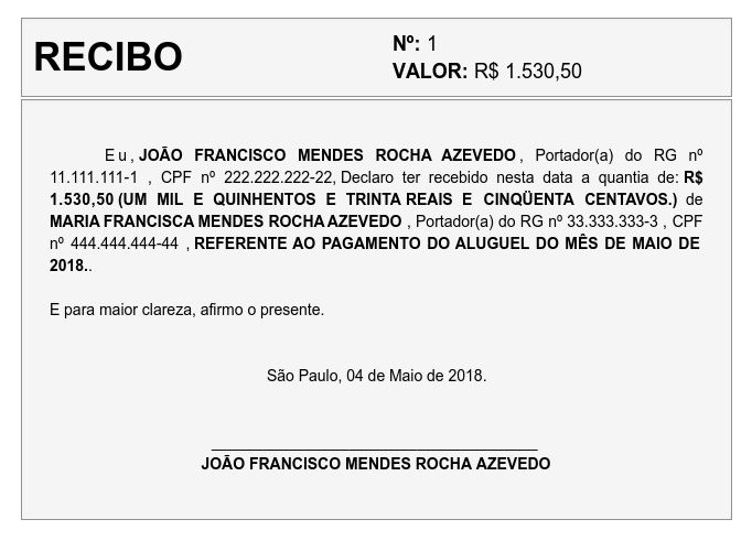 Modelo de Recibo - Aluguel/Compra/Venda - Grátis! - Minha Página Inicial